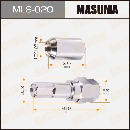 MASUMA MLS-020, Гайка колесная M12x1.25(R) под шестигранник+переходник, к-т 20 шт. Бренд ...