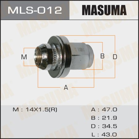 MASUMA MLS-012, Гайка колесная M14x1.5(R) под ключ 22, с шайбой 35мм. Бренд автозапчастей №1 в ...